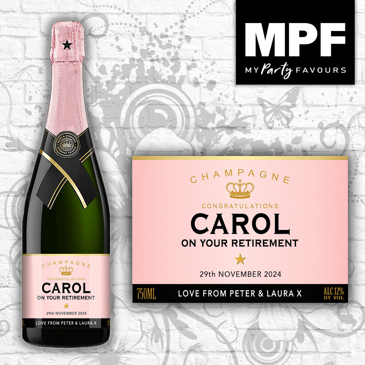 Personalised Retirement Champagne Bottle Label - Any Name - 4 Styles A ...