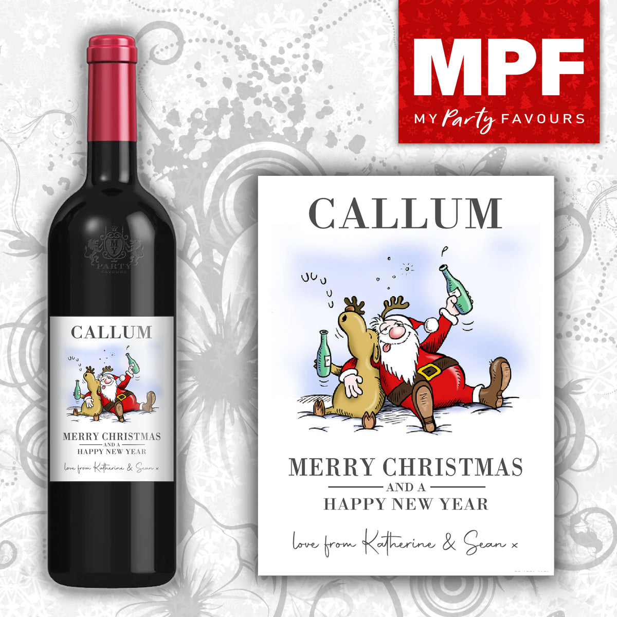 Personalised Funny Christmas Bottle Label - Wine Gin Vodka - Drunk San ...